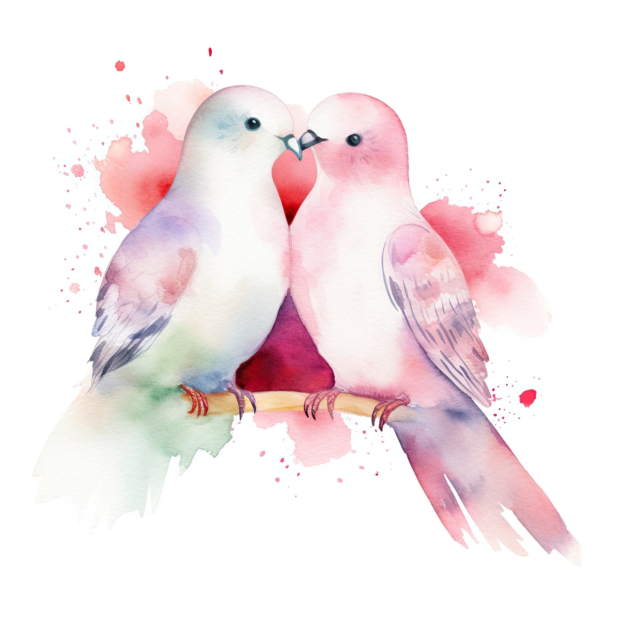 Love Birds Clipart Watercolor Printable Art, Beautiful Bird JPG Instant ...