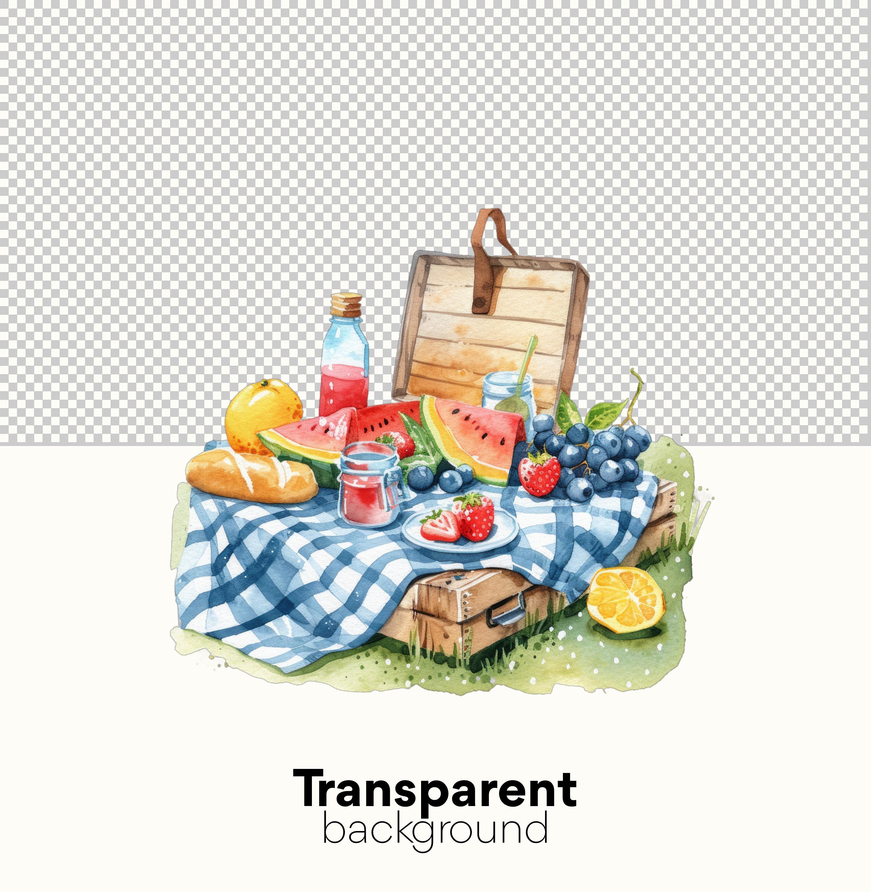 Picnic Clipart: Watercolor Summer Scene Digital Download Picnic Basket ...