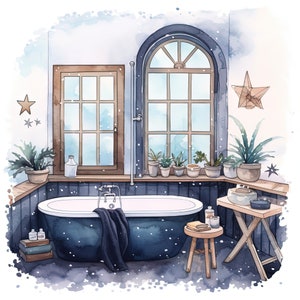 Bathroom Clip Art Bundle: Commercial Use, Watercolor Bathtub Clipart ...