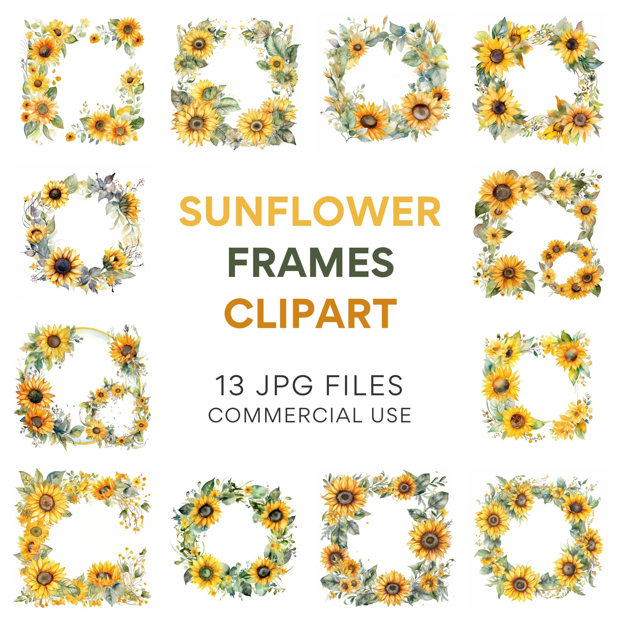 Sunflower Frames Clipart: Floral Frame, Sunflower Bouquet, Wedding ...