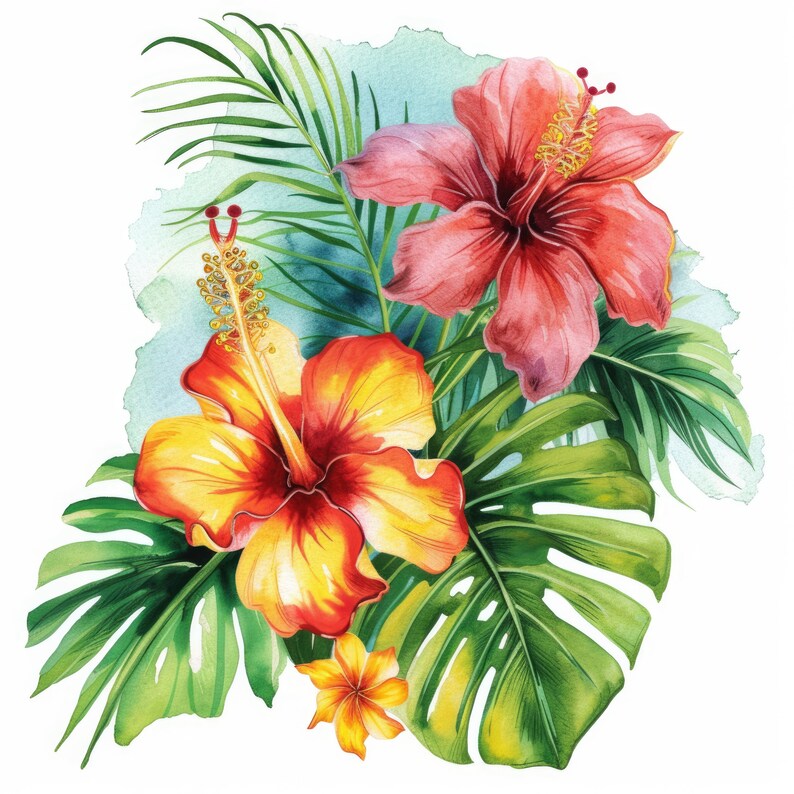 Hawaiian Clip Art: Watercolor Luau, Summer Clipart Bundle Tropical ...