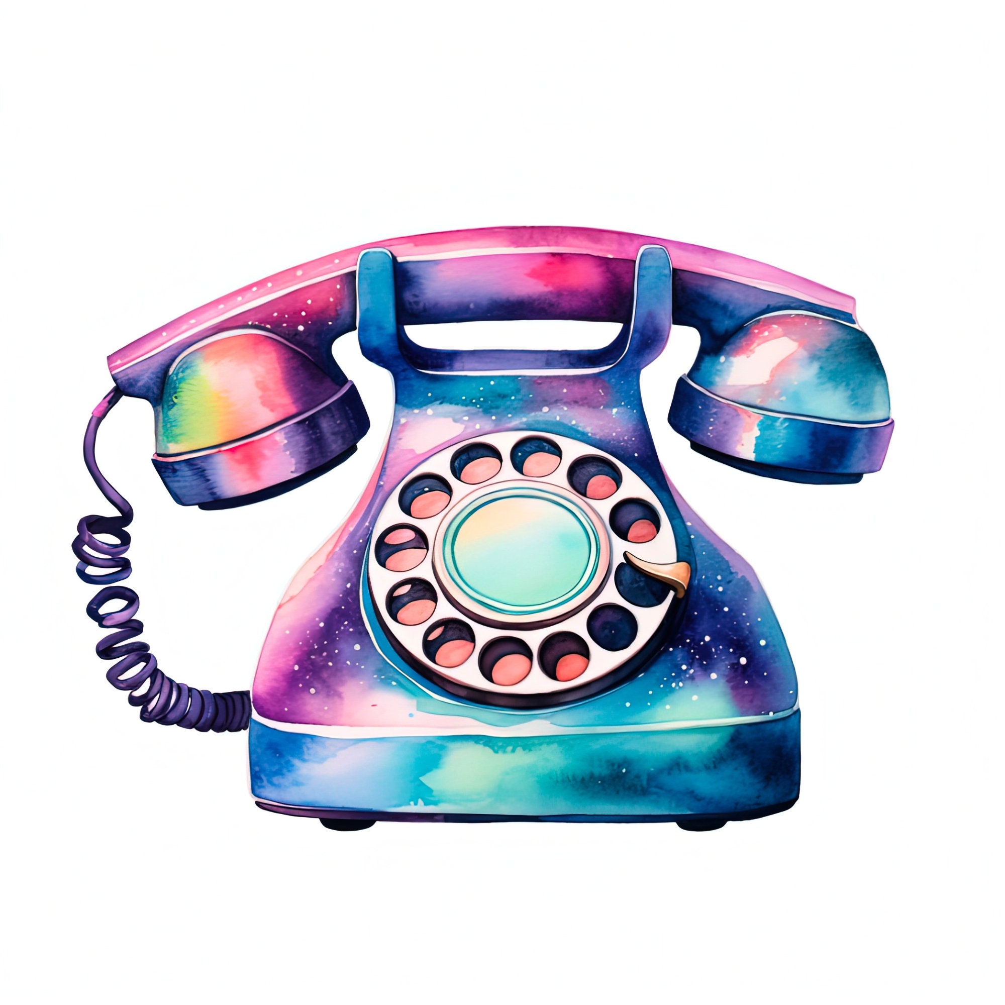 Telephone Clipart - Vintage Retro Watercolor Phone, Floral Telephone ...