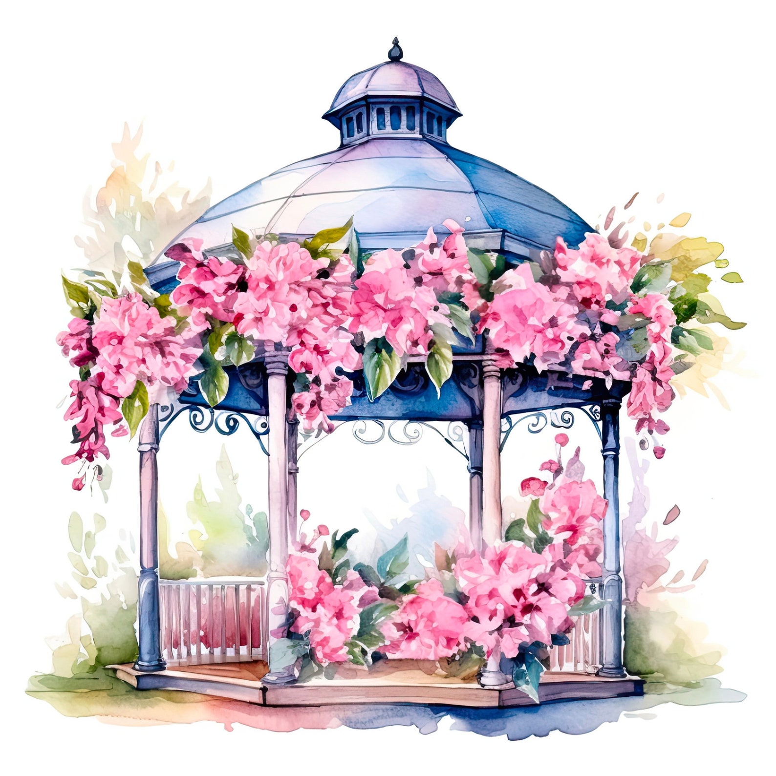 Watercolor Floral Gazebos Clipart, Wedding Gazebo Spring Graphics ...