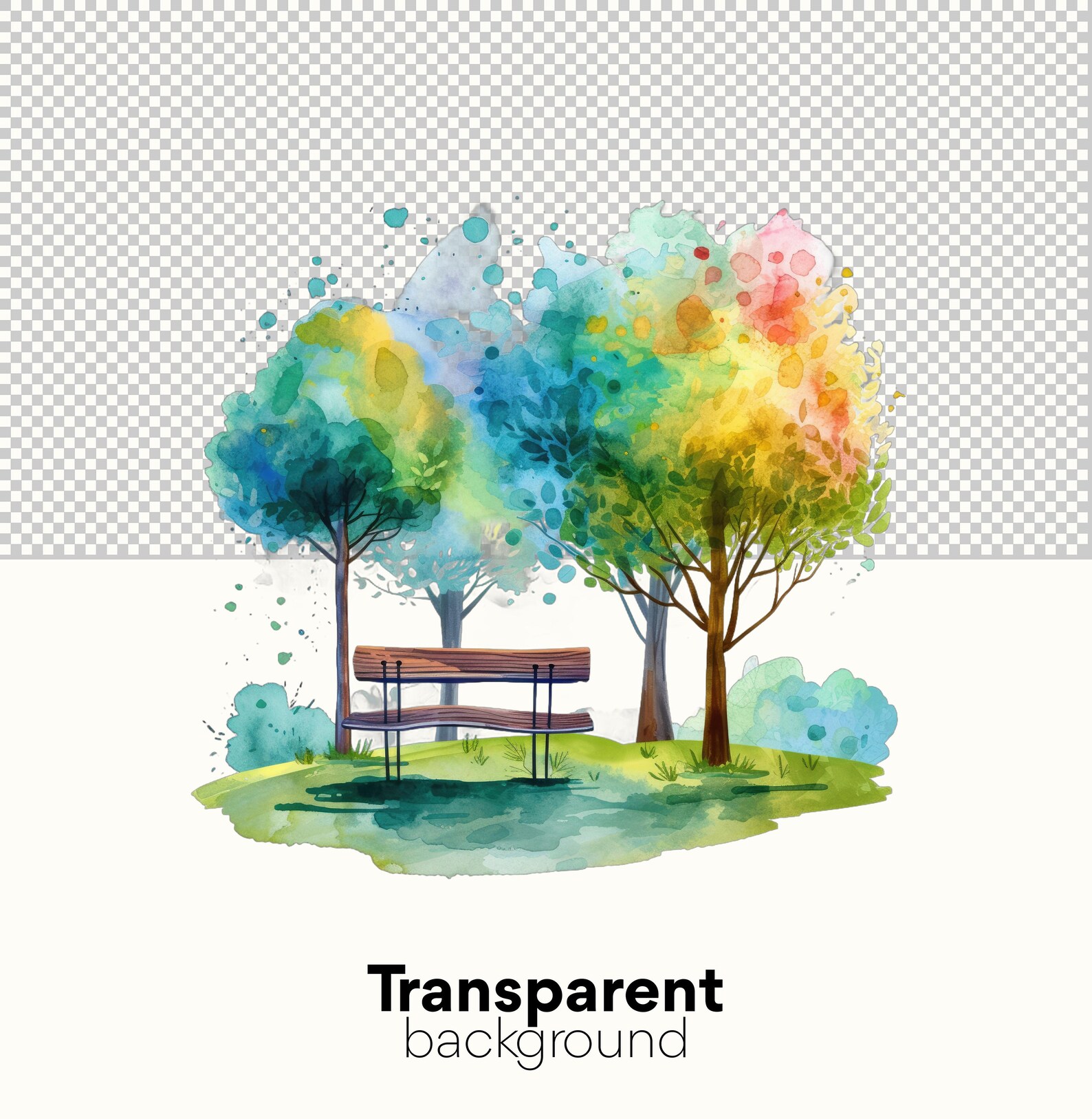 Park Clipart: Watercolor Landscape, Park Bench, PNG Digital Download ...