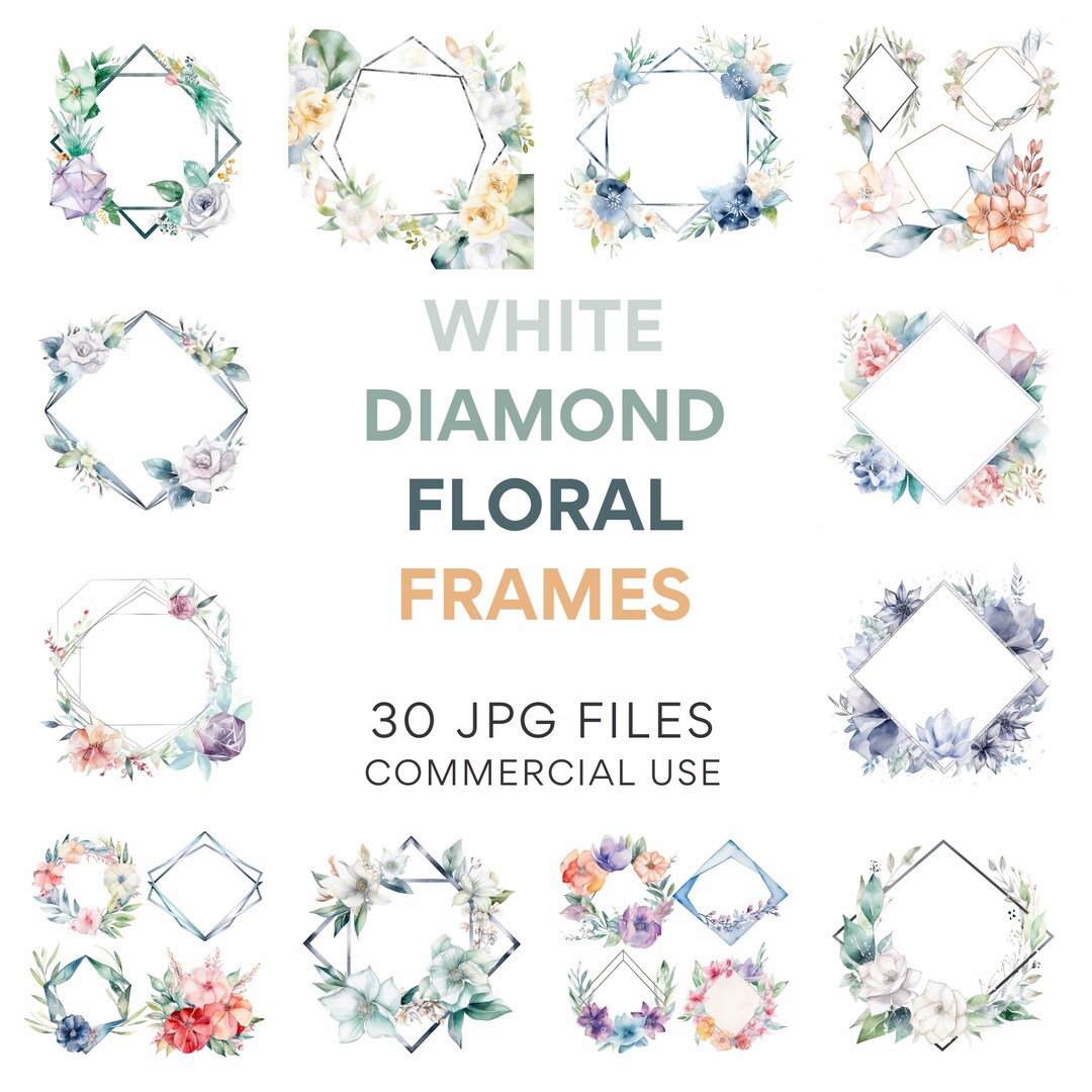 White Diamond Floral Frames Clipart Wedding Diamond Borders and Roses ...