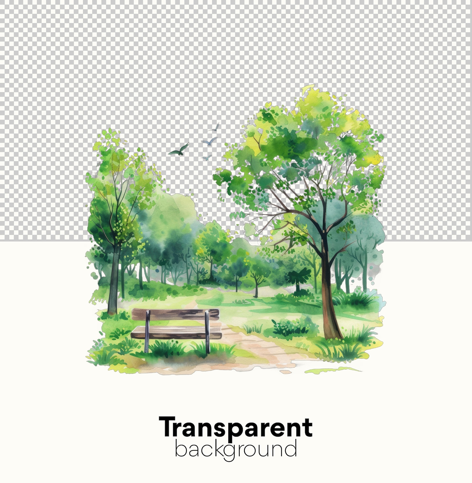 Park Clipart: Watercolor Landscape, Park Bench, PNG Digital Download ...