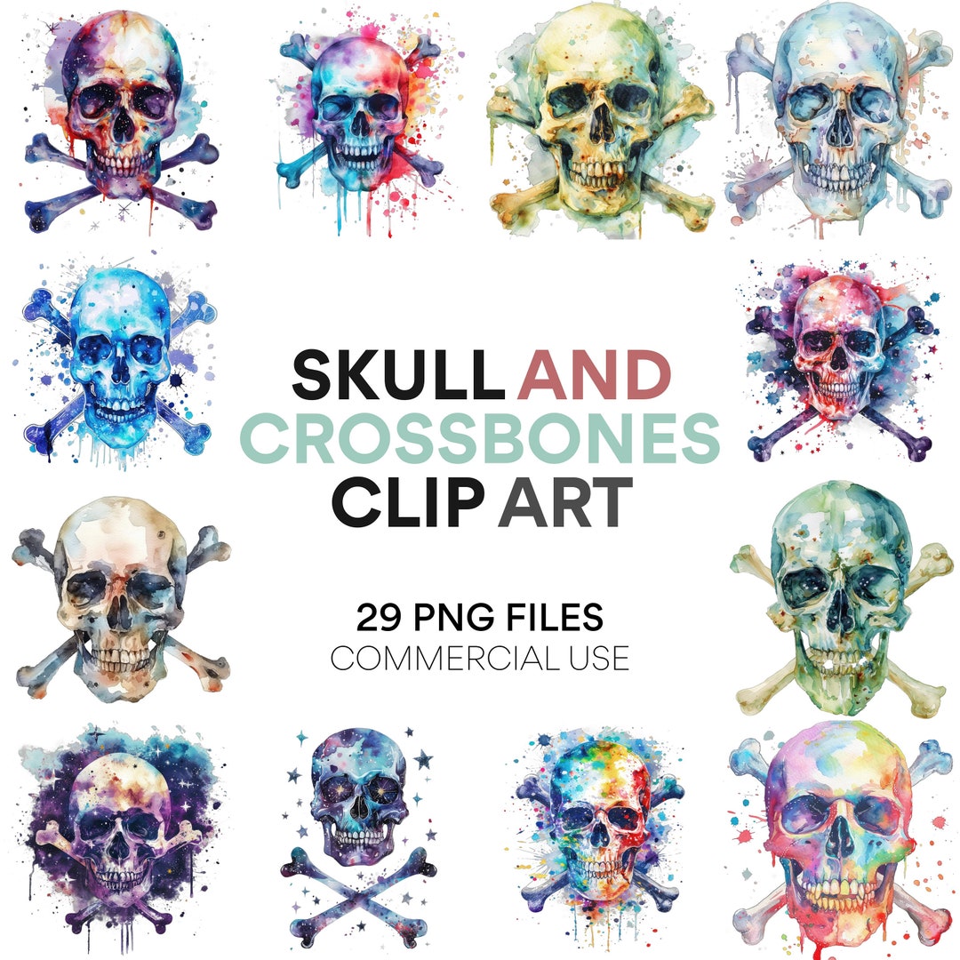 Skull and Crossbones Clip Art: Pirate Clipart, Kids Digital Graphics ...