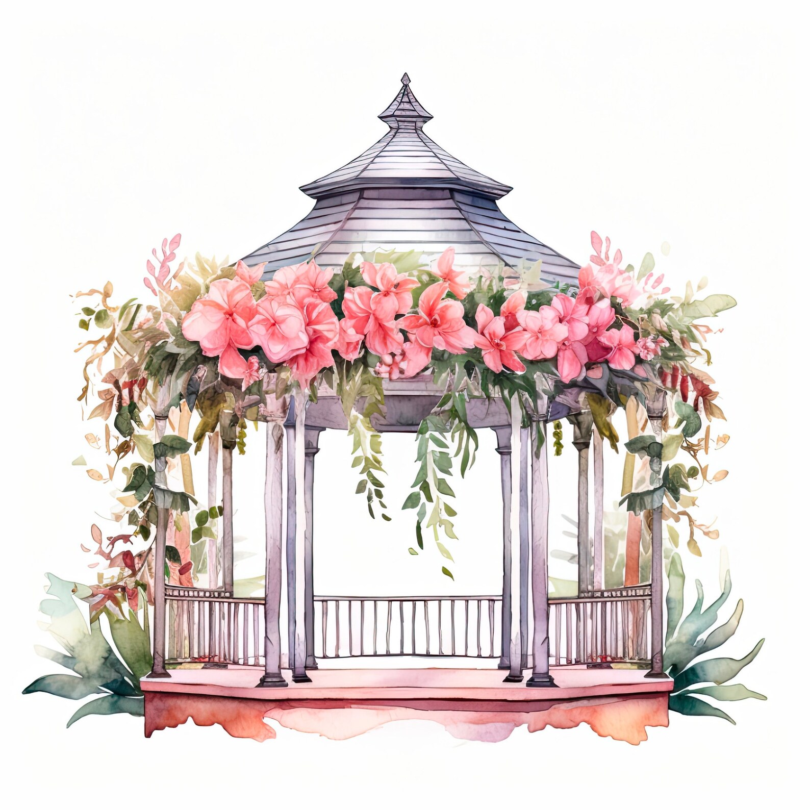Watercolor Floral Gazebos Clipart, Wedding Gazebo Spring Graphics ...