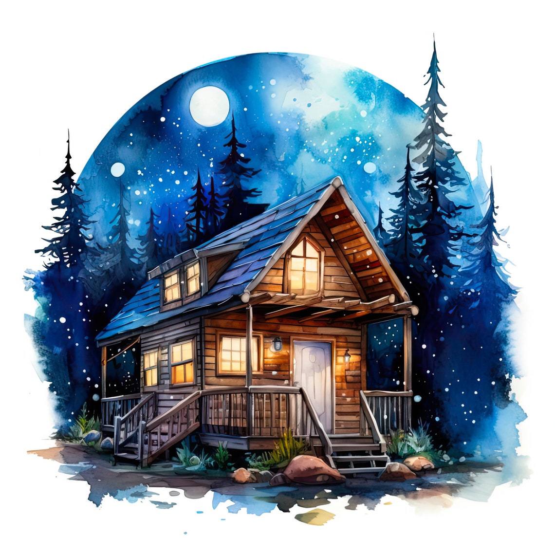 Cabin Clipart Bundle - Watercolor Cabin, Log Cabin Clipart, Digital Download, Commercial Use ...