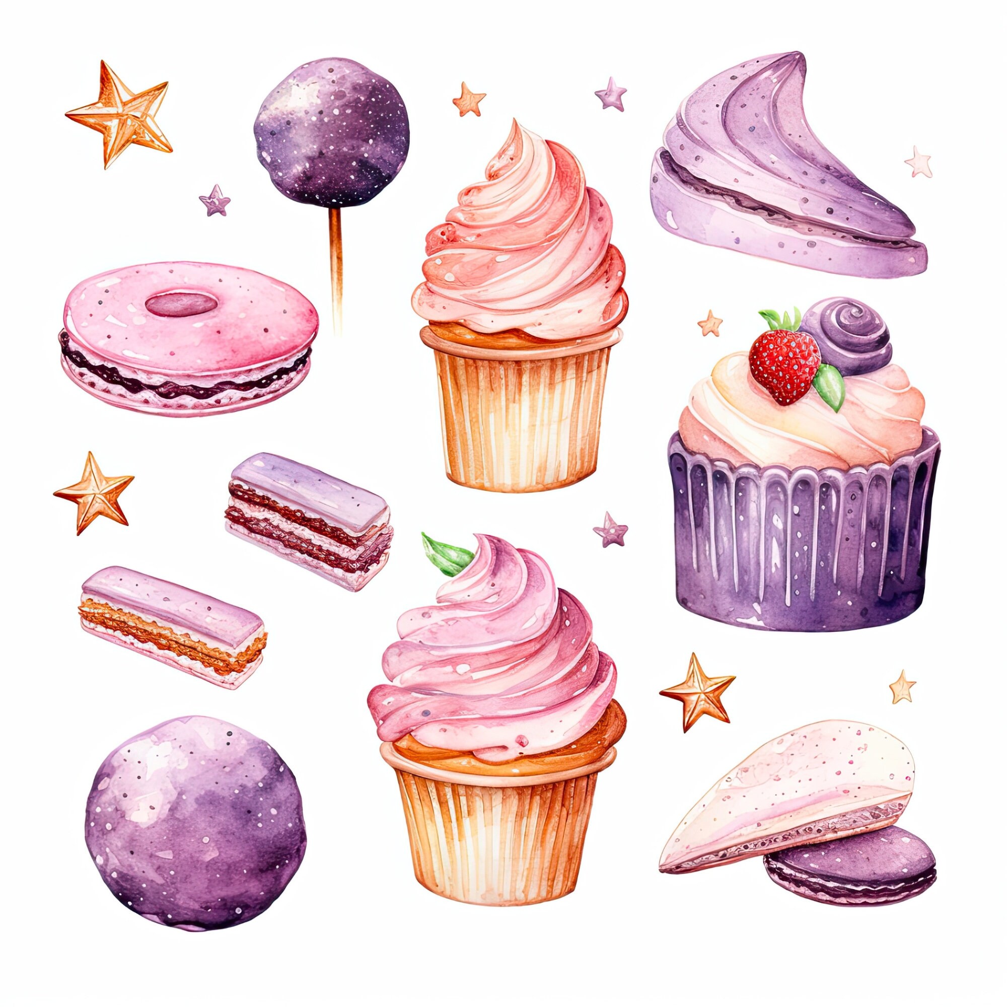 Sweet Treats Clipart Set Food, Cupcake, Watercolor Dessert, Cake ...