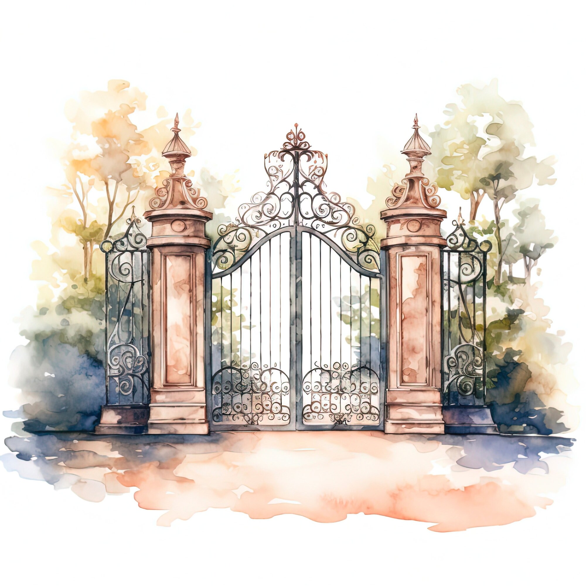 Gate Clipart Watercolor Garden Gate Printable Art, Digital Download for ...