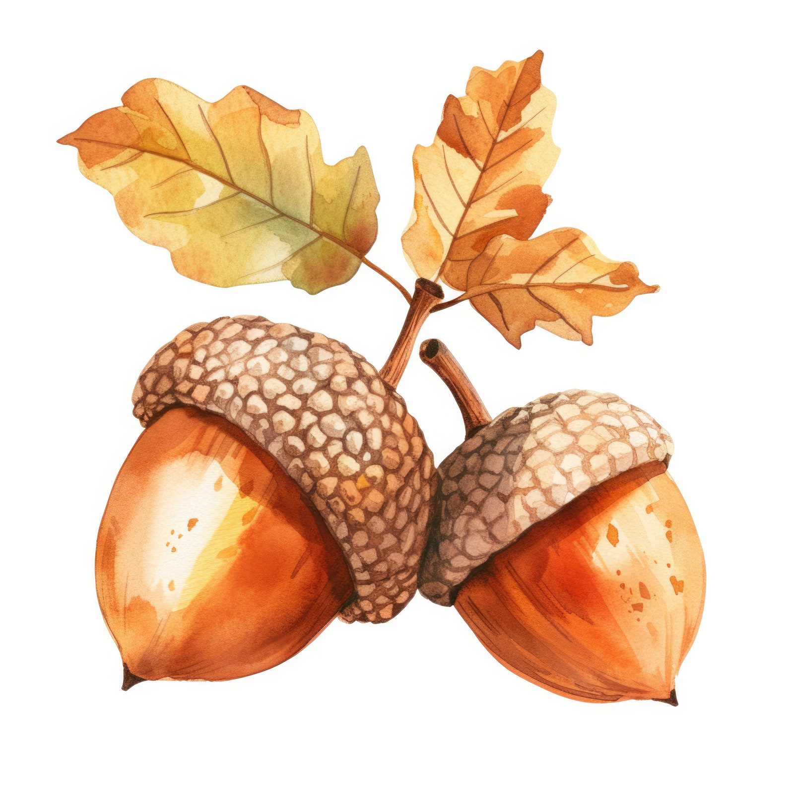 Acorn Clipart, Watercolor Autumn Leaves, Oak Fall Clipart, Digital ...