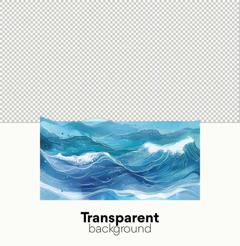 Ocean Waves Clipart Digital Sea Art, Watercolor Marine PNG, Boat and ...