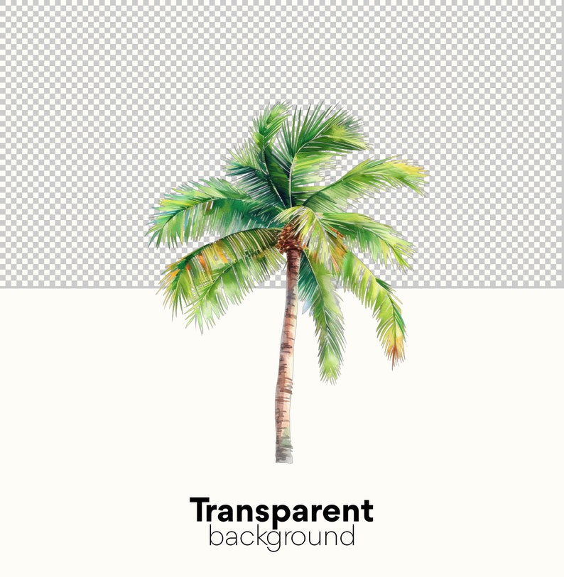 Palm Tree Clipart: Watercolor, Tropical Beach, Digital Download for ...