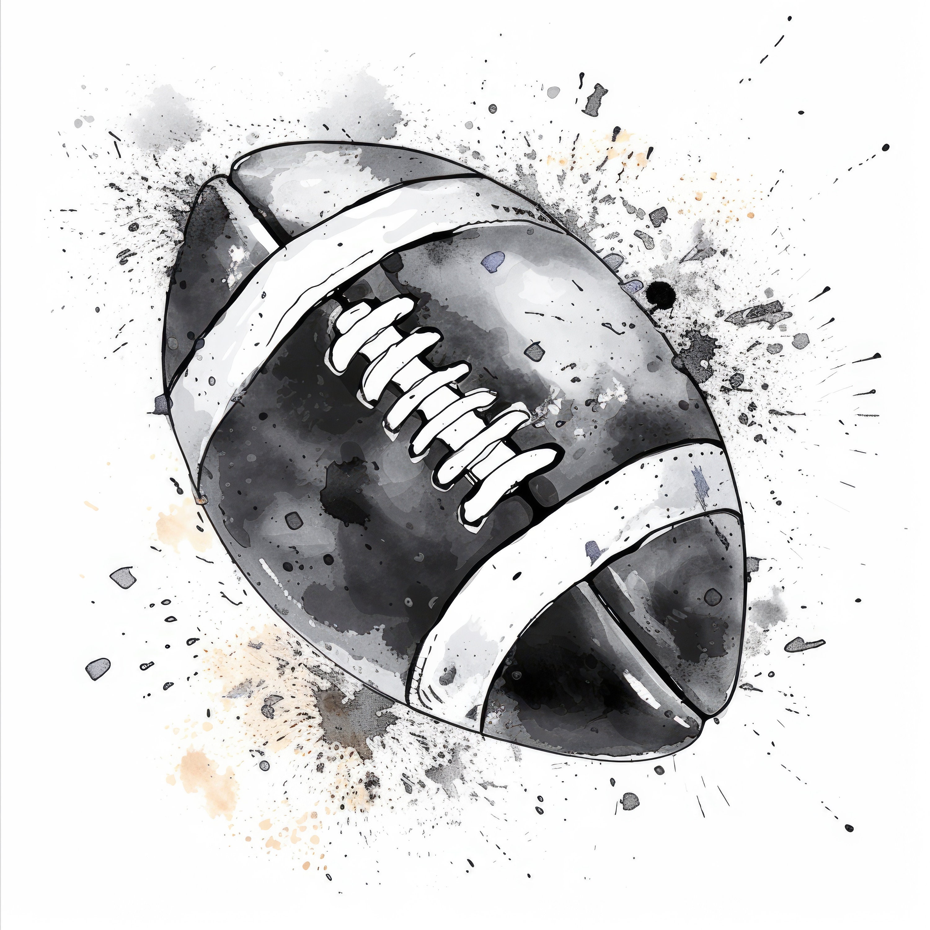 Football Clip Art Black and White 25 High-quality Jpgs Watercolor ...