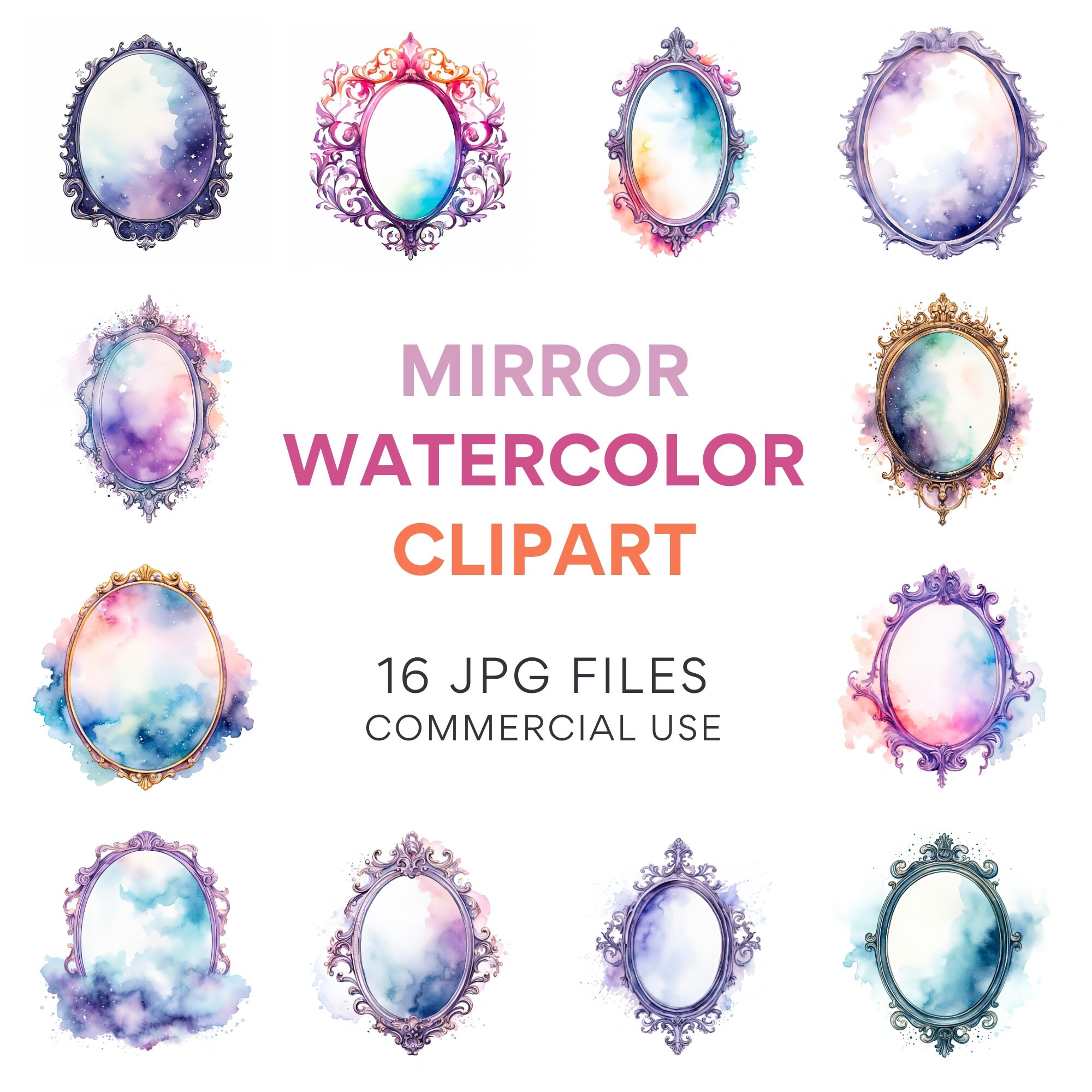 Mirror Clipart: Watercolor, Instant Download, Vintage & Gothic Styles ...