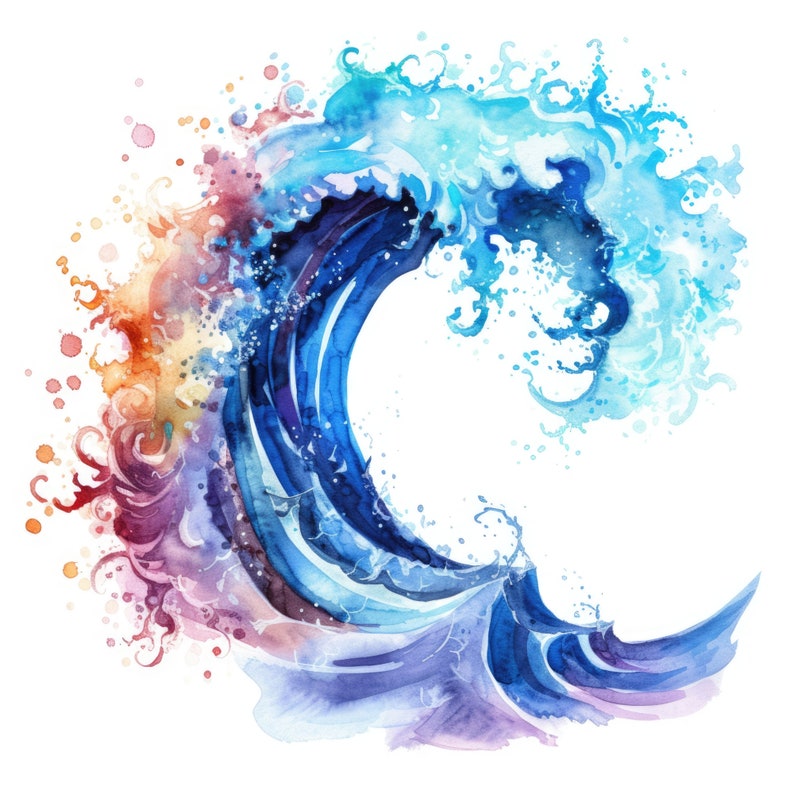 Wave Clipart: Ocean Waves Watercolor Clippers, Nautical Sea Clipart ...