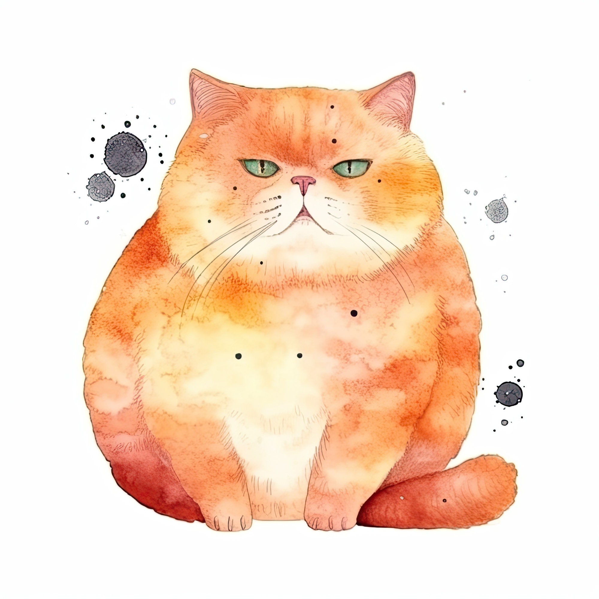 Fat Cat Clipart Digital Download, Printable Art Wall Decor, Anime ...