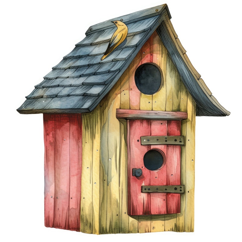 Birdhouse Clipart Pack - Digital Download, Watercolor Birdhouse JPG ...