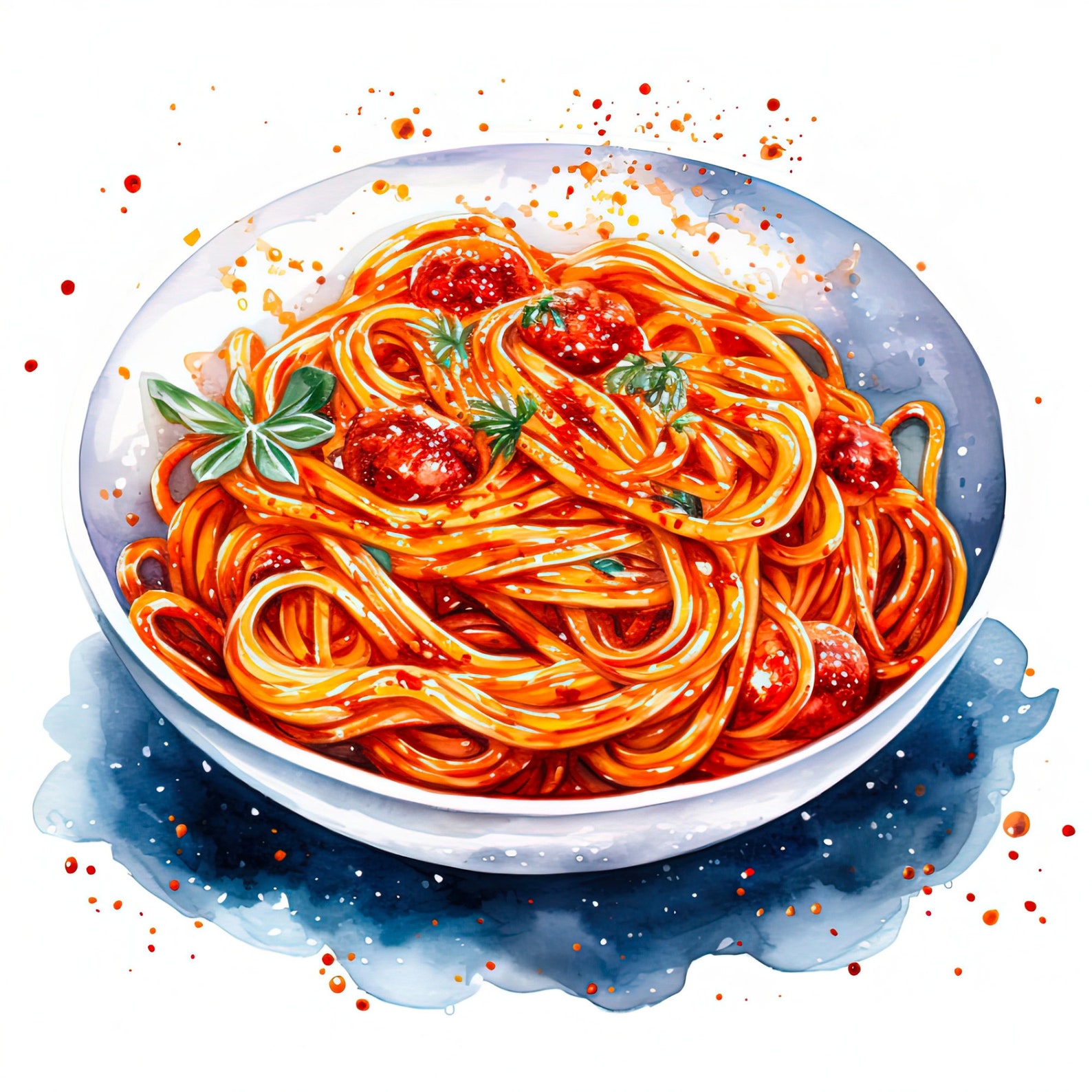 Spaghetti Clipart: Watercolor Food and Pasta Clipart, Digital Download ...