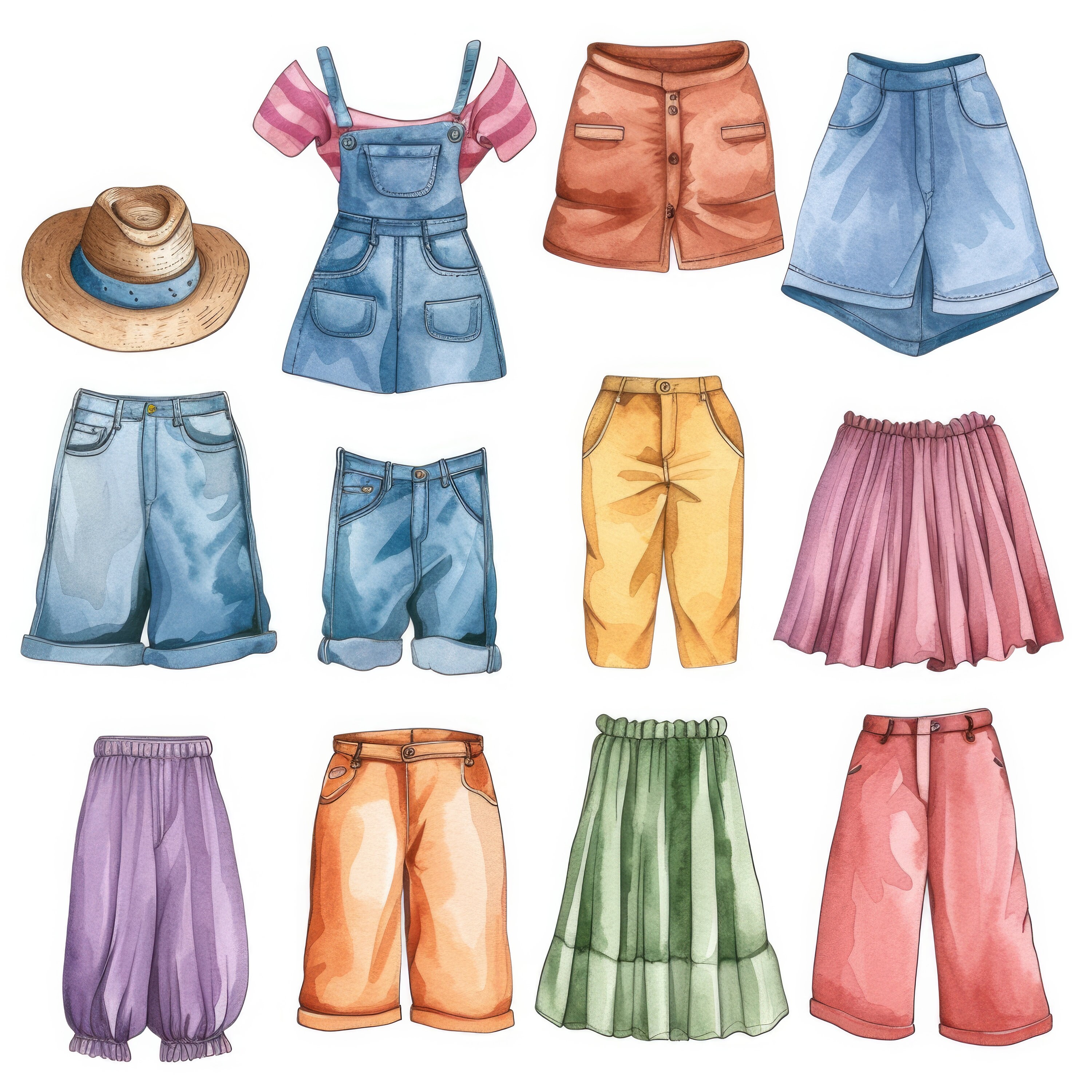 Clothes Clip Art Watercolor Fashion Illustration: Hand Drawn Commercial ...