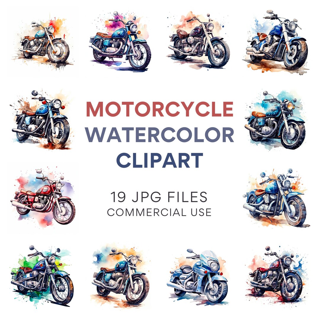 Motorcycle Clipart Collection: Vintage Motorbike, Watercolor Motorbike ...