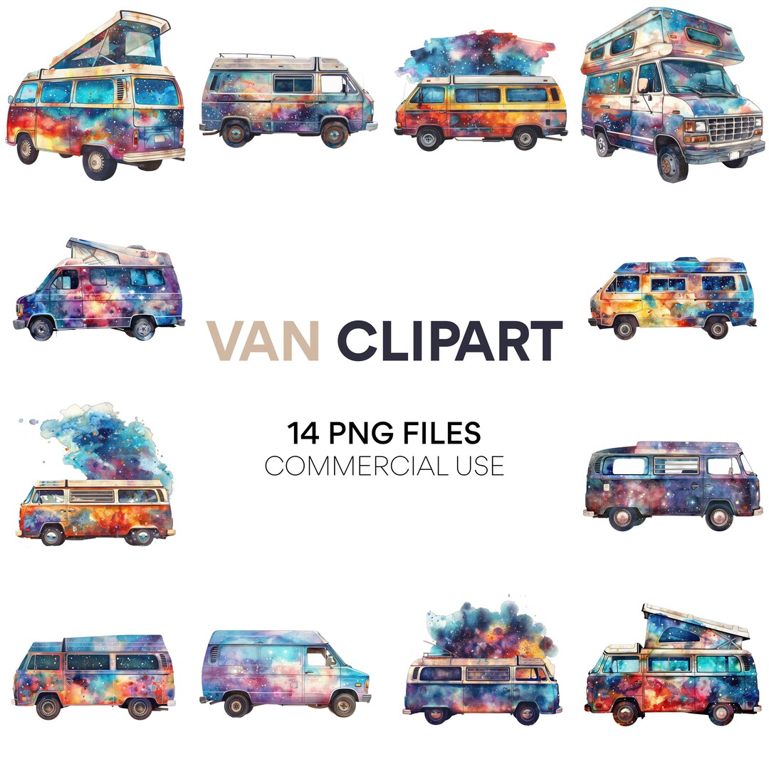 Van Clipart Bundle: Watercolor Car, Camper & Campervan Pngs - Camping ...