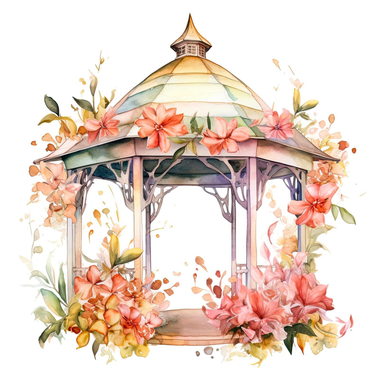 Watercolor Floral Gazebos Clipart, Wedding Gazebo Spring Graphics ...