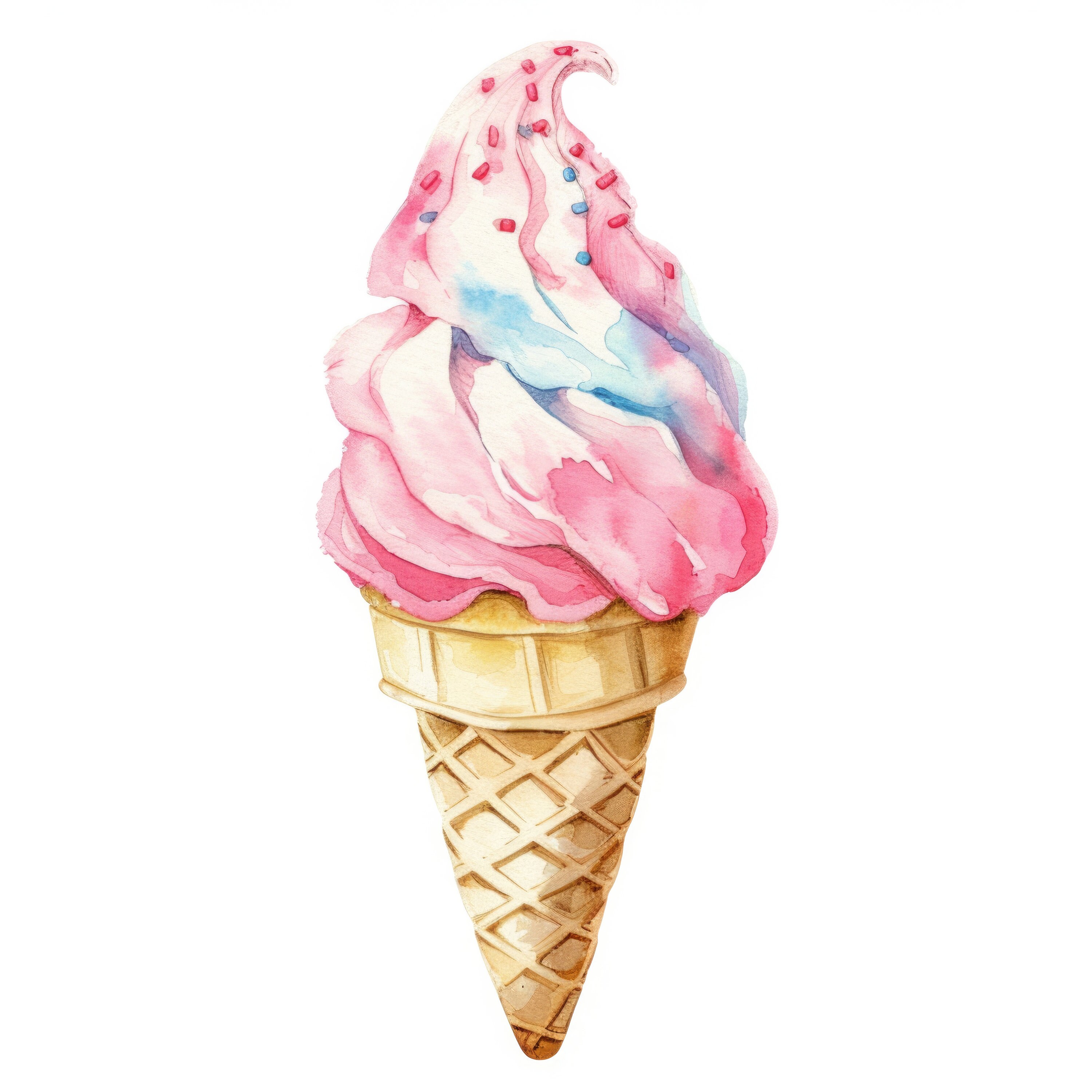 Ice Cream Cone Clipart: Summer Ice Cream Graphics, Watercolor Rainbow ...