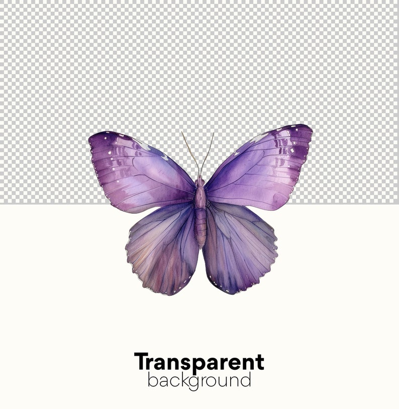 Purple Butterfly Clipart: Watercolor Floral Garden, Spring and Nature ...