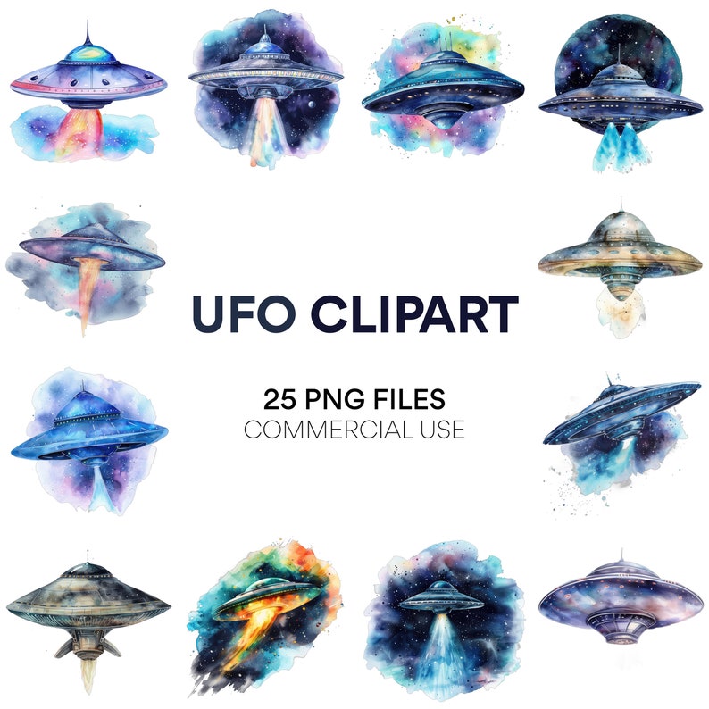 UFO Clipart: Alien Clip Art, Watercolor Clipart for Commercial Use ...