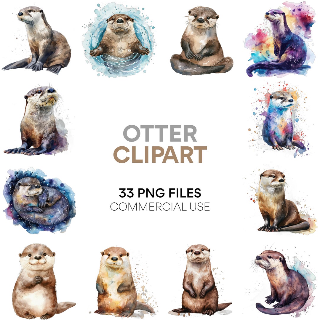 Otter Clipart Bundle, Watercolor Otter Digital Download, Nursery Wall ...