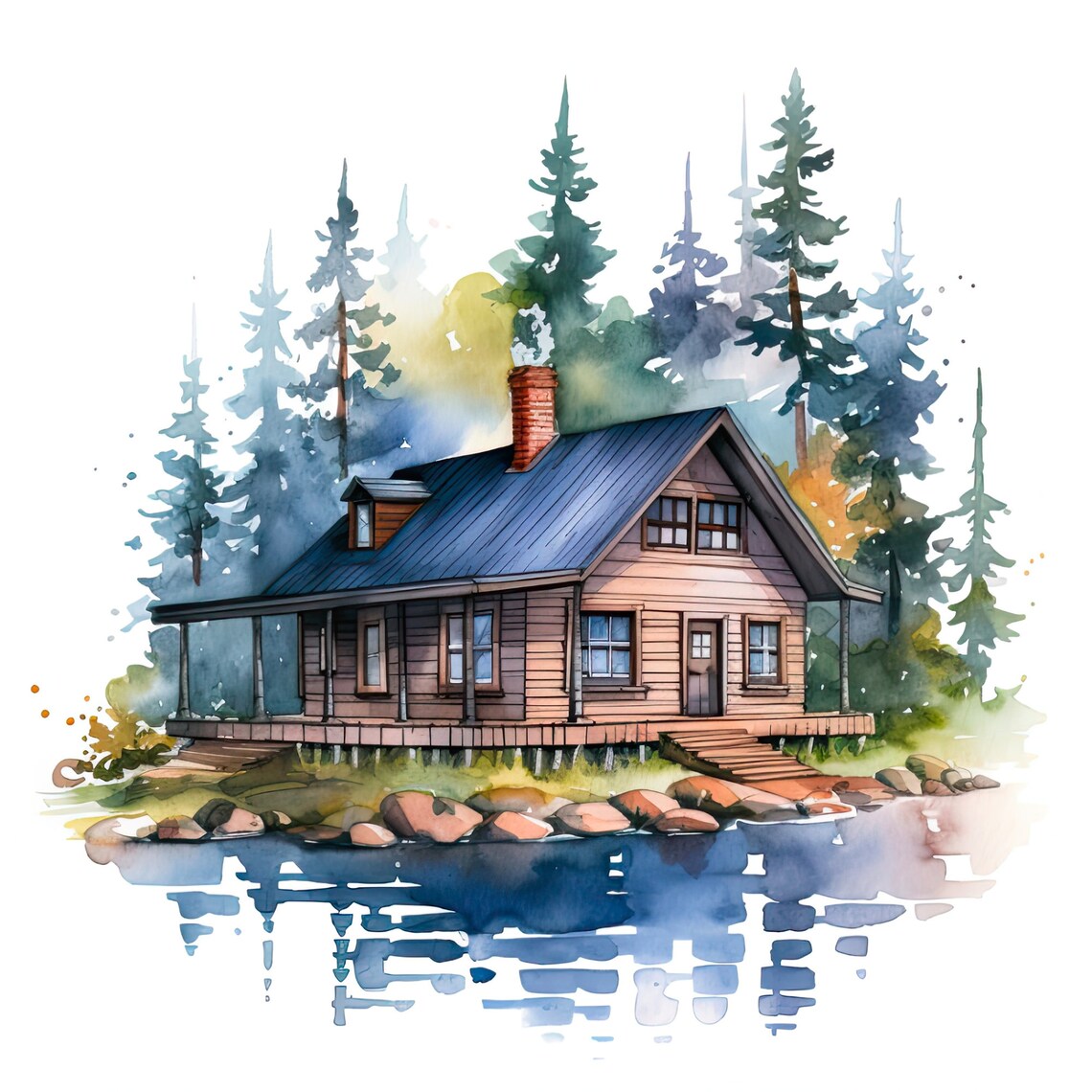 Cabin Clipart Bundle - Watercolor Cabin, Log Cabin Clipart, Digital Download, Commercial Use ...