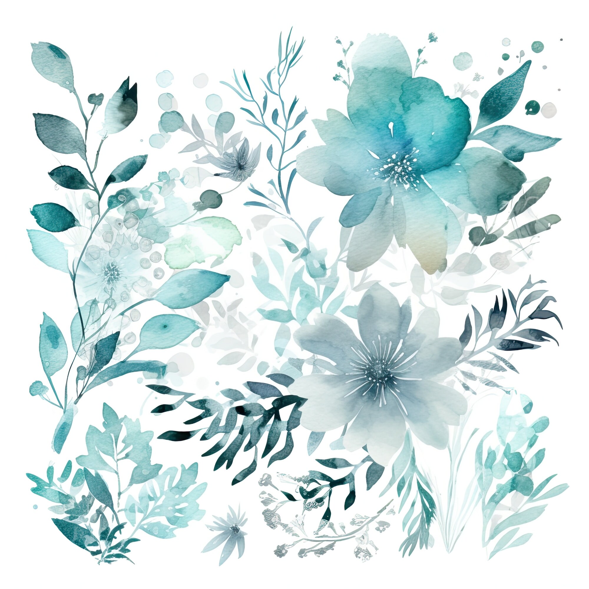 Aqua and Silver Floral Clipart Aqua Floral, Rustic Flower Border ...
