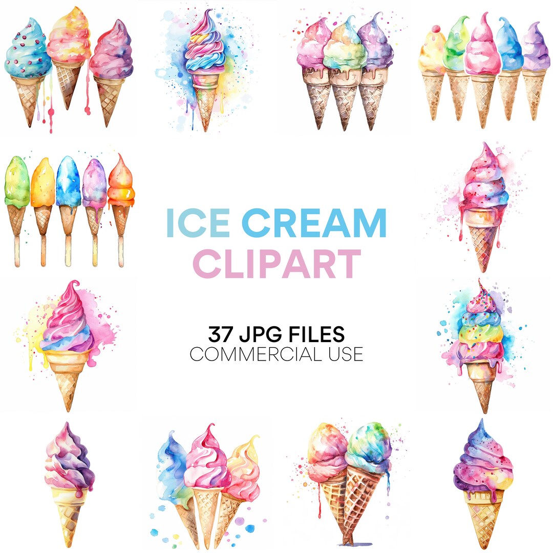 Ice Cream Clipart: Summer Clipart, Watercolor Ice Cream, Digital ...