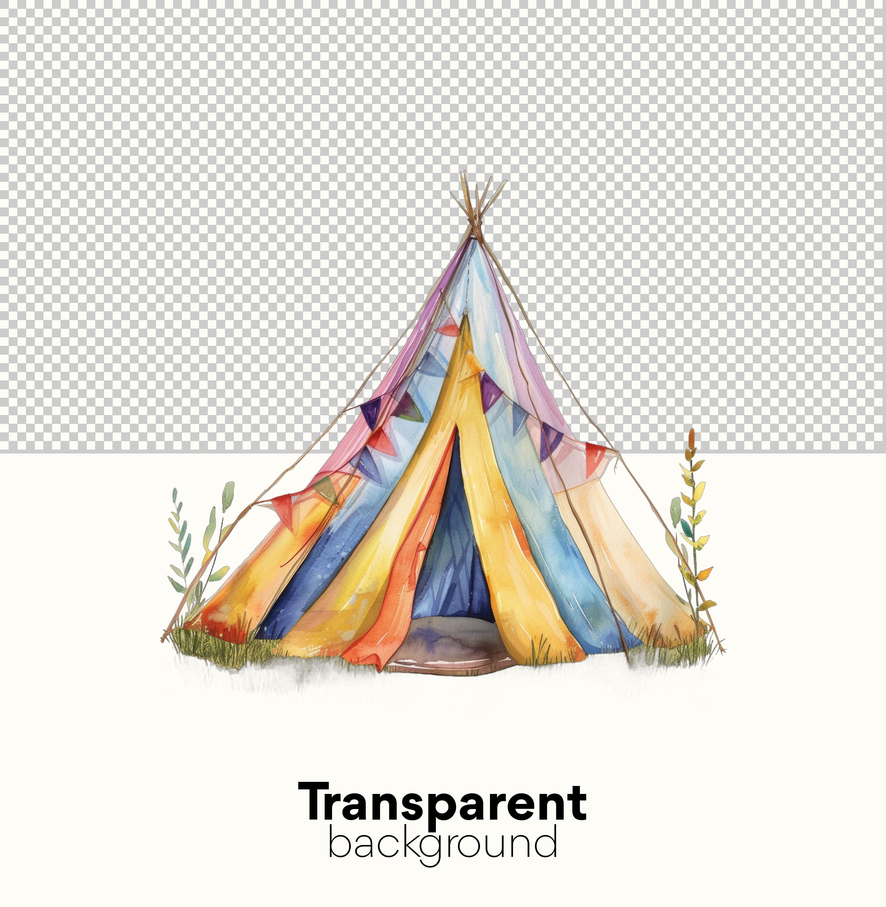 Tent Clipart: Watercolor Camping, Forest & Campfire Clipart - PNG ...