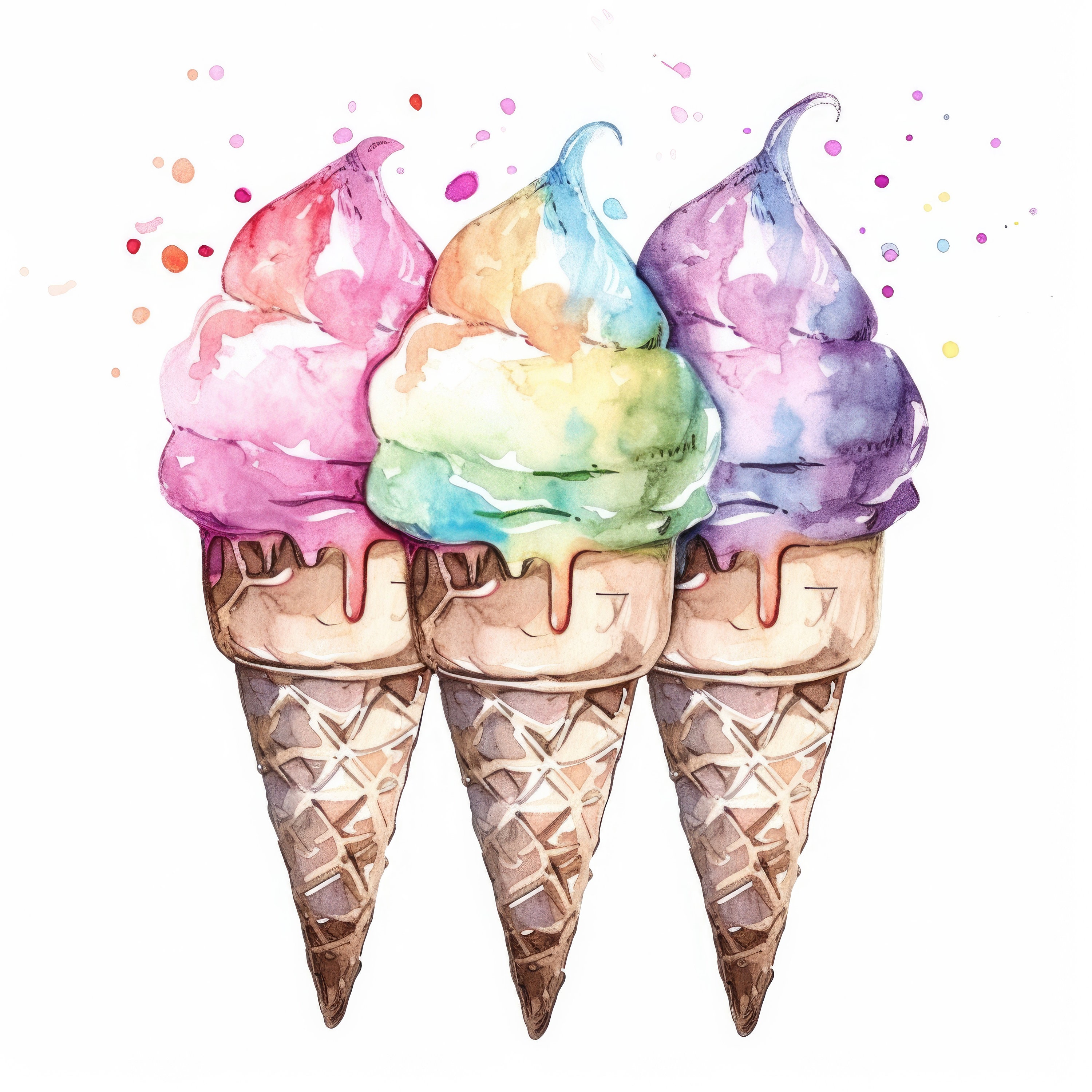 Ice Cream Clipart: Summer Clipart, Watercolor Ice Cream, Digital ...