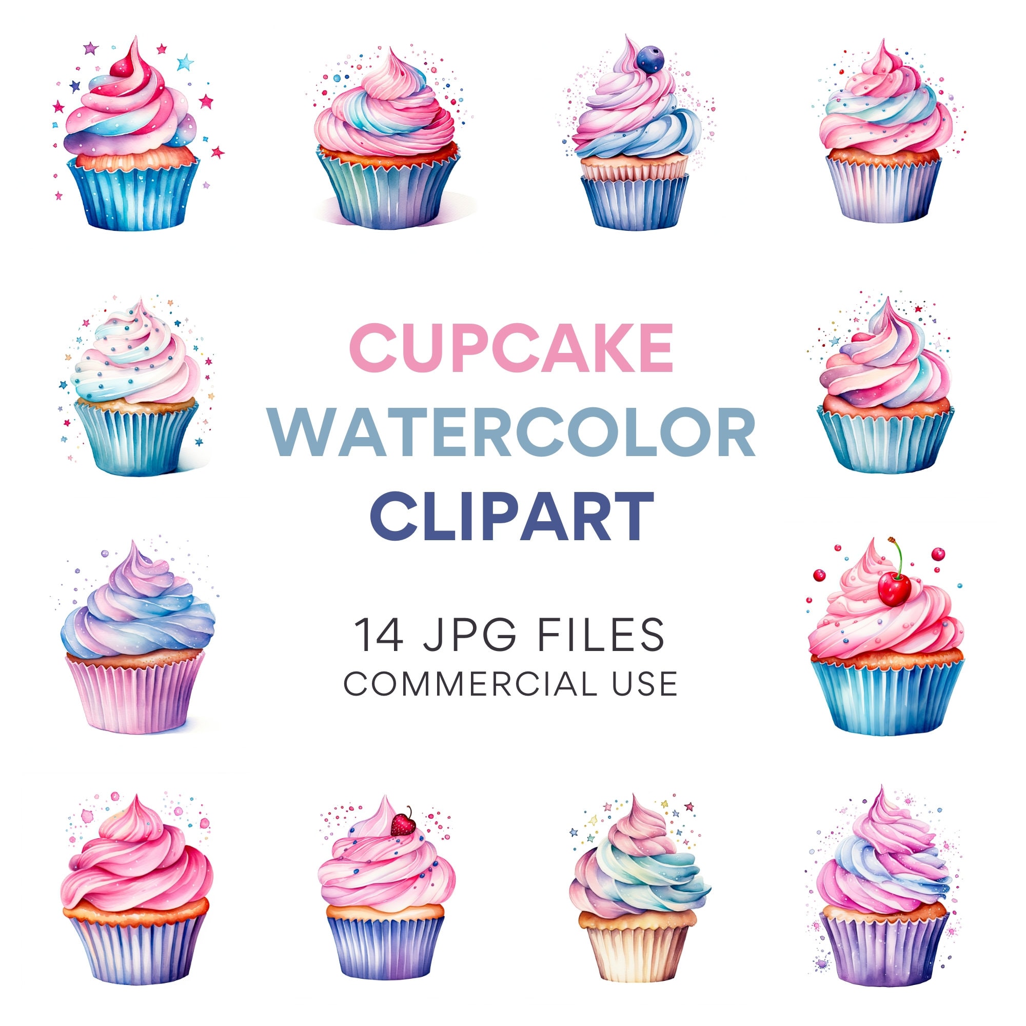 Cupcake Clipart Set Dessert, Bakery, Food, Birthday Clip Art Cupcake ...