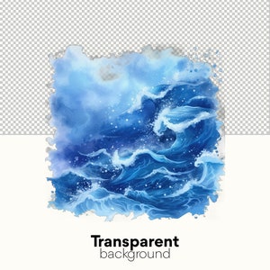 Ocean Waves Clipart - Digital Sea Art, Watercolor Marine PNG, Boat and ...