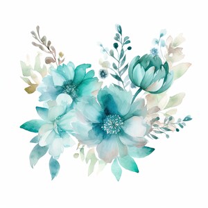 Turquoise Bouquets Floral Clipart: Rustic Wedding Vintage Flowers, Teal ...