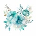 Turquoise Bouquets Floral Clipart: Rustic Wedding Vintage Flowers, Teal ...