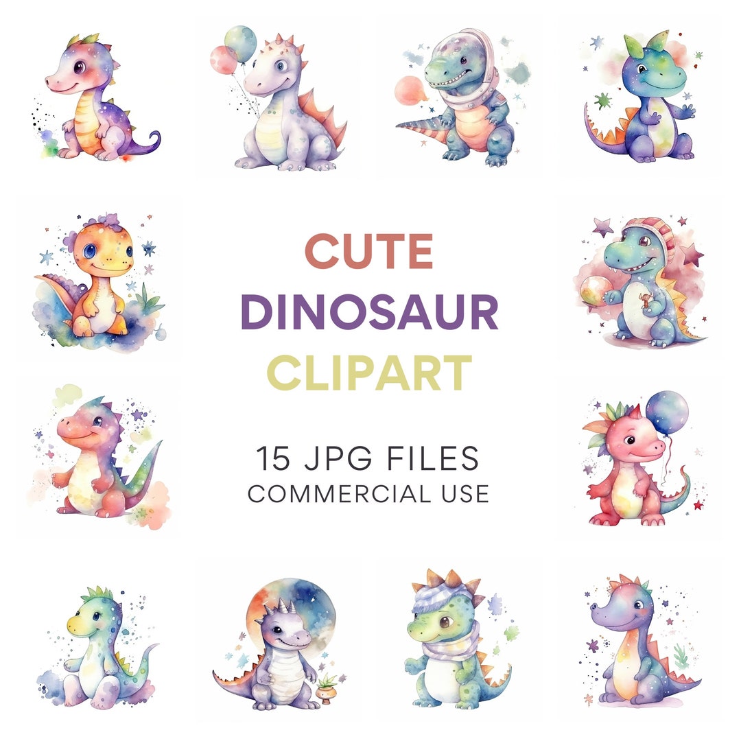 Cute Dinosaur Clipart Bundle: Adorable Baby Dinosaurs, Girly Dinosaur ...