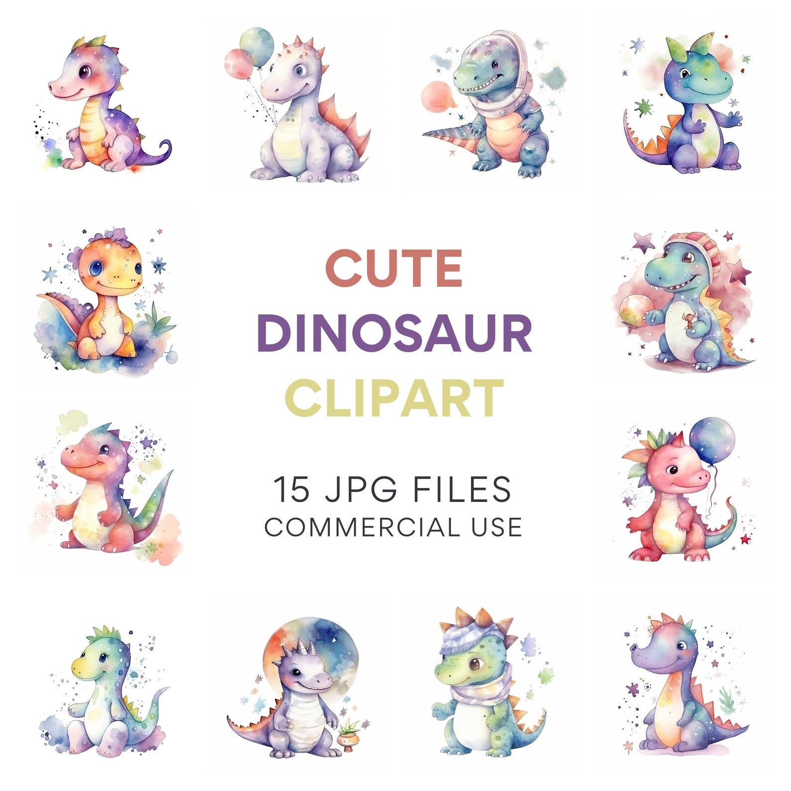 Cute Dinosaur Clipart Bundle: Adorable Baby Dinosaurs, Girly Dinosaur ...