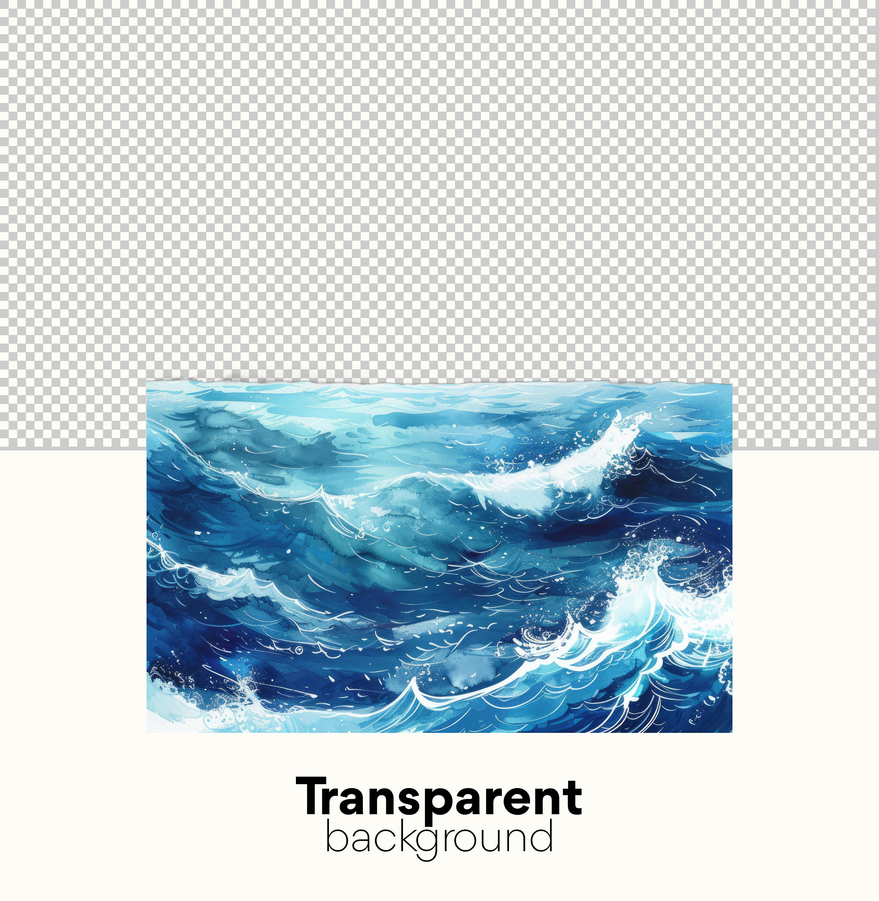 Ocean Waves Clipart - Digital Sea Art, Watercolor Marine PNG, Boat and ...