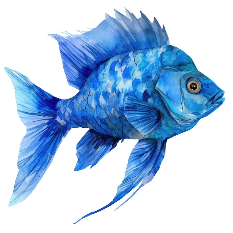 Blue Fish Clipart, Cute Fish Clip Art JPG, Commercial Use, Children's ...