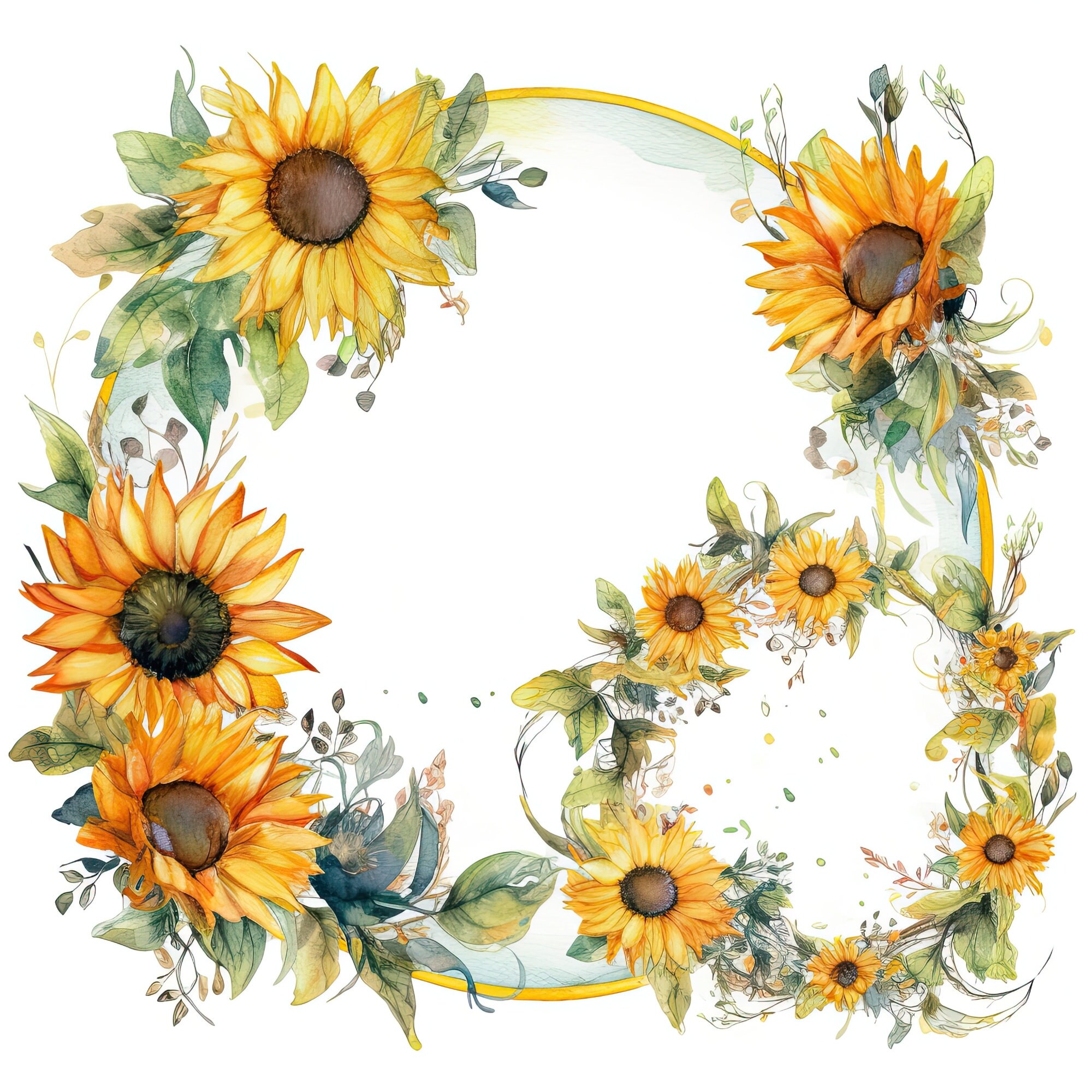 Sunflower Frames Clipart: Floral Frame, Sunflower Bouquet, Wedding ...