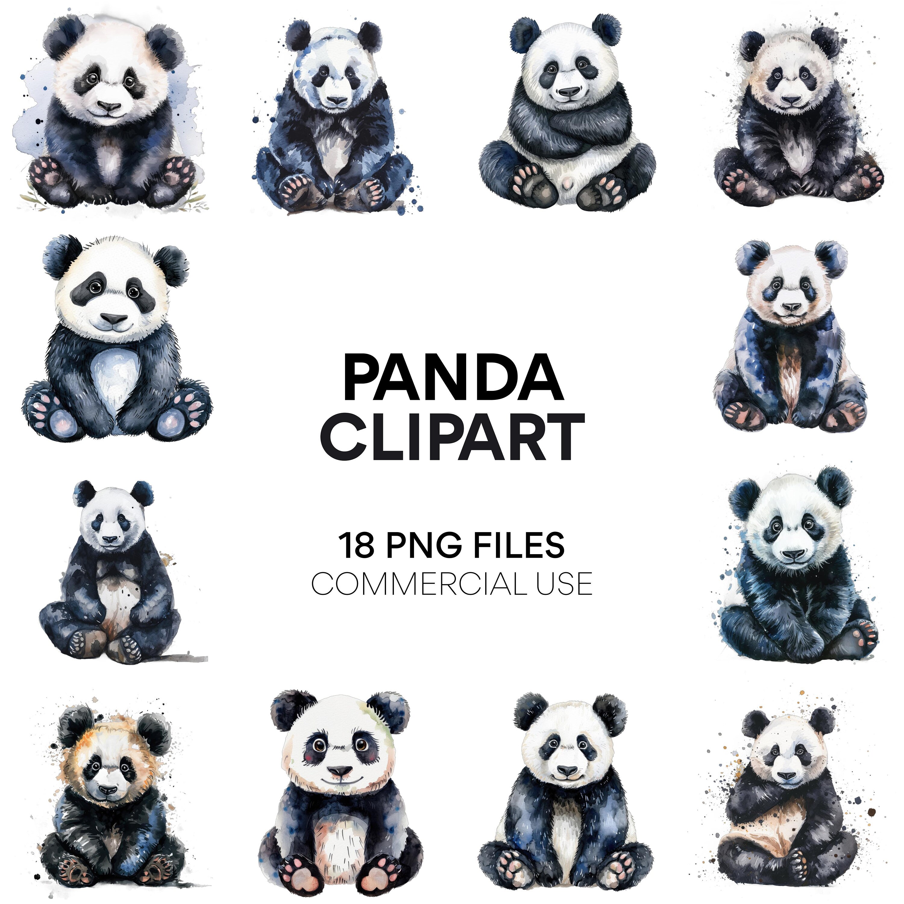 Panda Clipart Bundle Cute Panda, Watercolor Panda, Bear Digital ...
