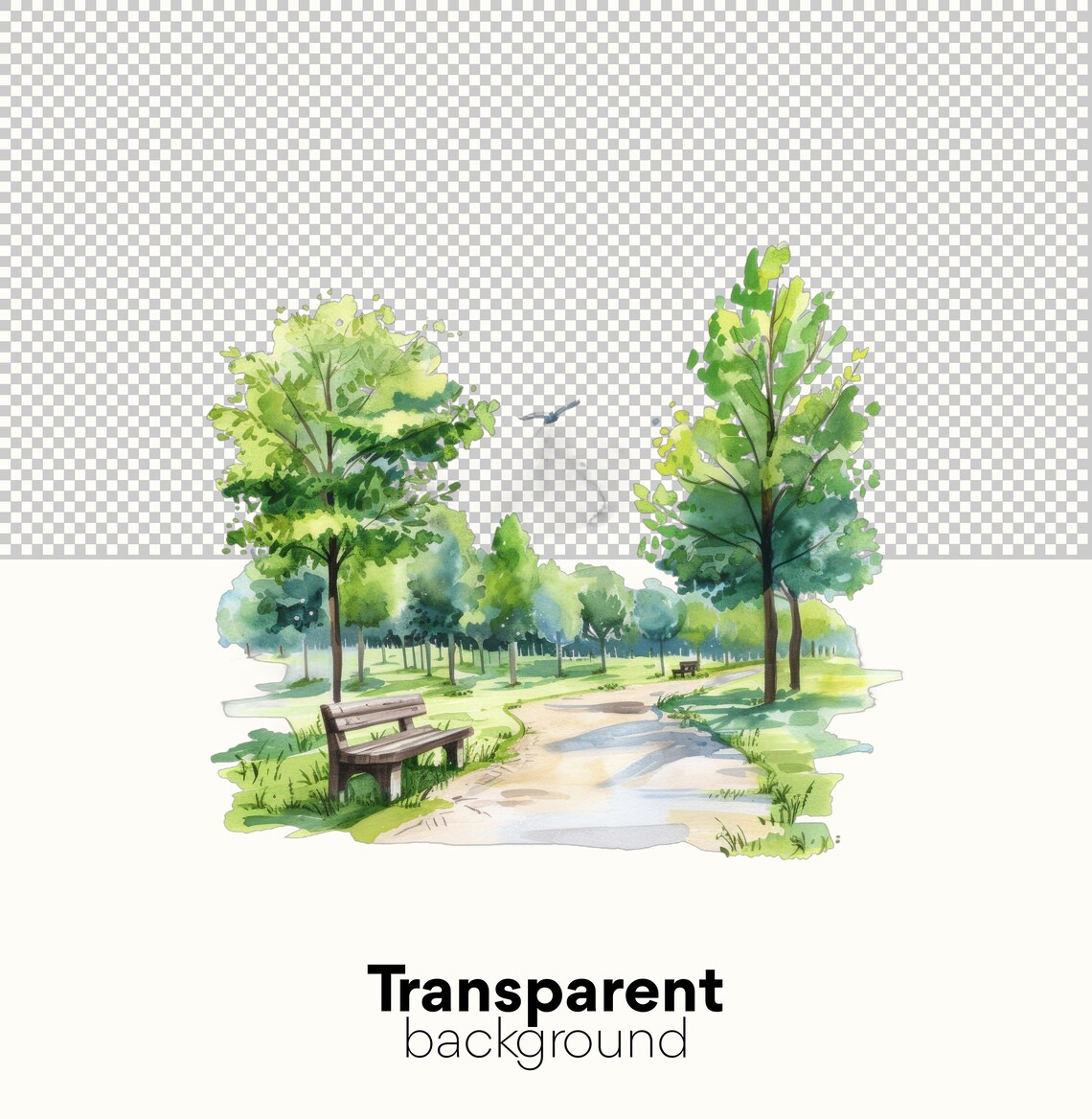 Park Clipart: Watercolor Landscape, Park Bench, PNG Digital Download ...