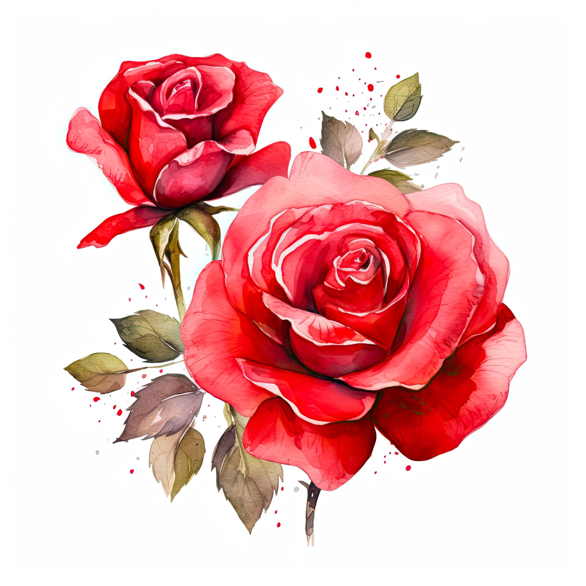 Watercolor Red Roses Clipart, Floral Watercolor Bouquets, Single Rose ...