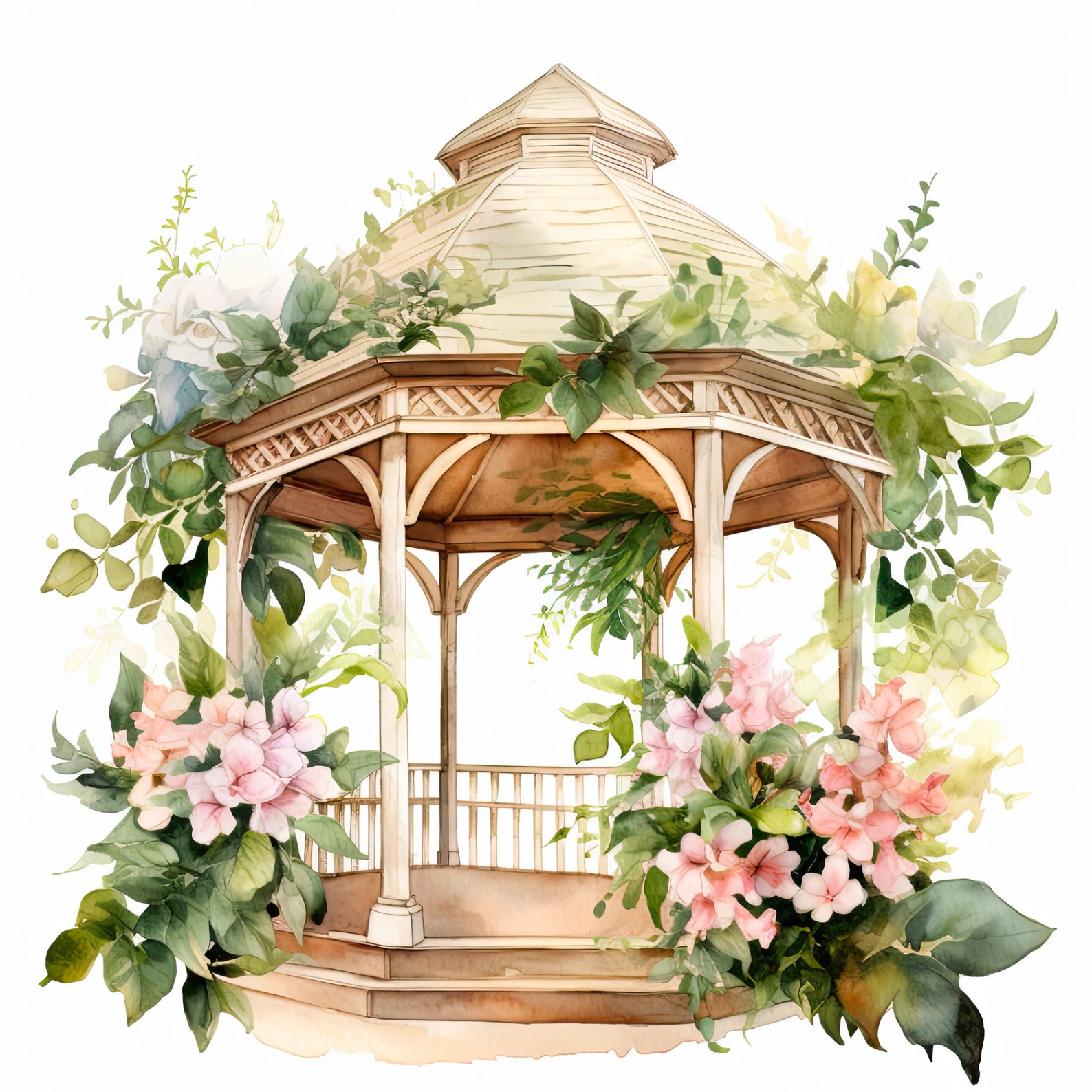Watercolor Floral Gazebos Clipart, Wedding Gazebo Spring Graphics ...